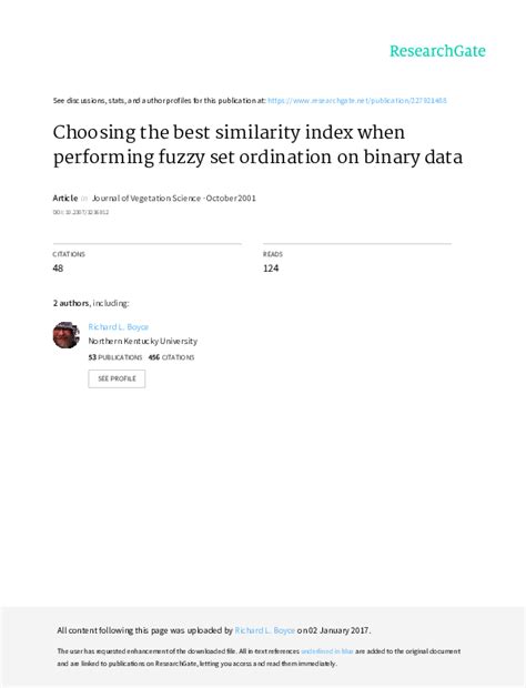 Pdf Choosing The Best Similarity Index When Performing Fuzzy Set