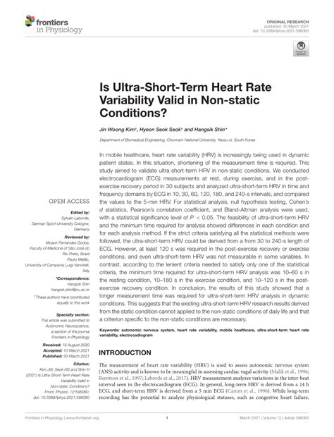 Pdf Is Ultra Short Term Heart Rate Variability Valid In Non Static Conditions