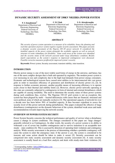 Pdf Academic Research International Dynamic Security Assessment Of