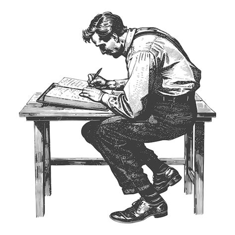 Premium Vector Man Writing On The Book Sitting On The Desk With