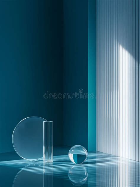 Modern Abstract Glass Shapes And A Glossy Surface Illuminated By Soft Blue Tones For
