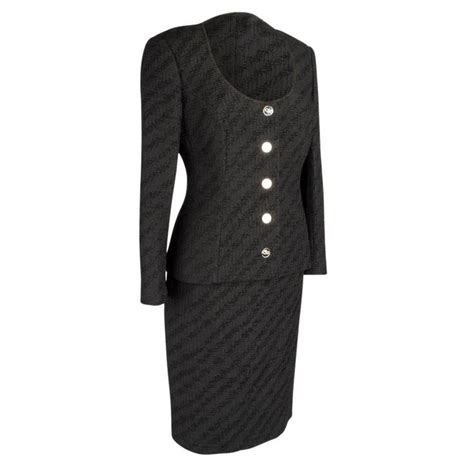 Dolceandgabbana Skirt Suit Black Scoop Neck Silver Mirror Buttons 44 Fits
