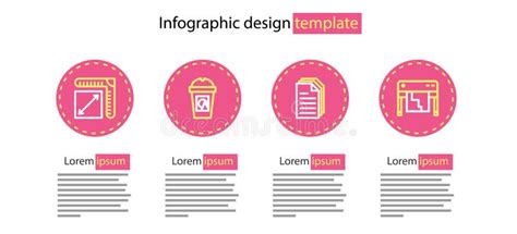Set Line File Document Plotter Coffee Cup To Go And Paper Size Icon Vector Stock Illustration