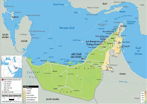 Large Size Physical Map Of The United Arab Emirates Worldometer