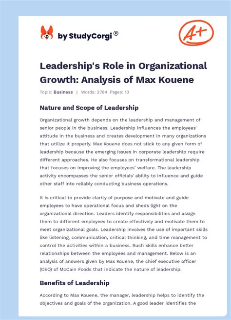 Leaderships Role In Organizational Growth Analysis Of Max Kouene