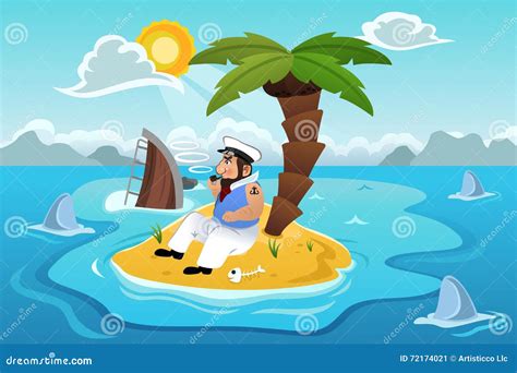 Sailor Stranded In An Island Stock Vector Illustration Of Damaged
