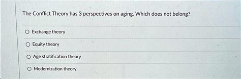 Solved The Conflict Theory Has 3 Perspectives On Aging Which Does Not
