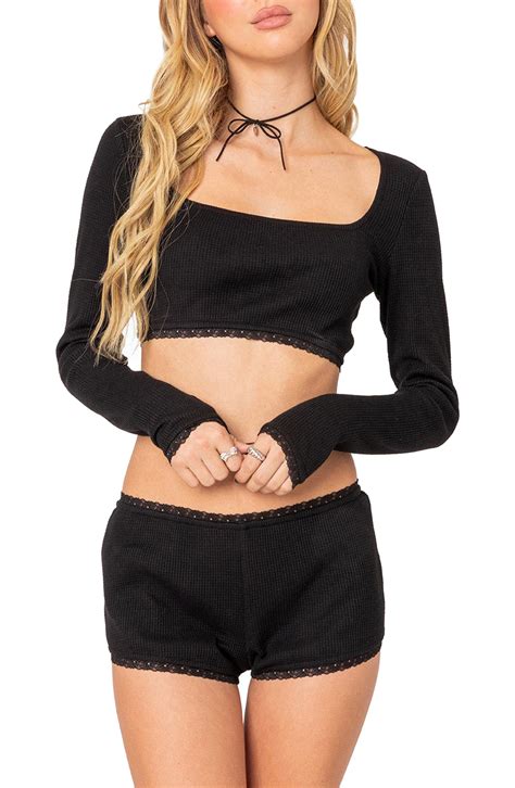 Edikted Grwm Waffle Crop Top Nordstrom