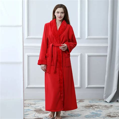 Ladies Long Bathrobes Flannel Long Sleeve Autumn Winter Robe Kimono