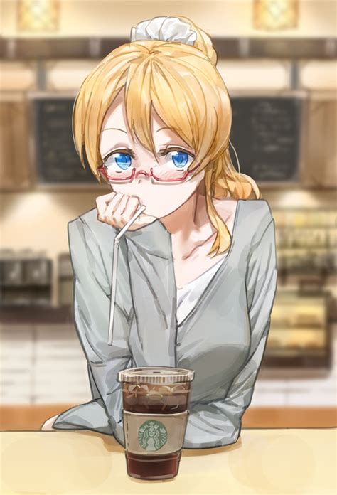 Safebooru 1girl Ayase Eli Bangs Bendy Straw Blonde Hair Blue Eyes