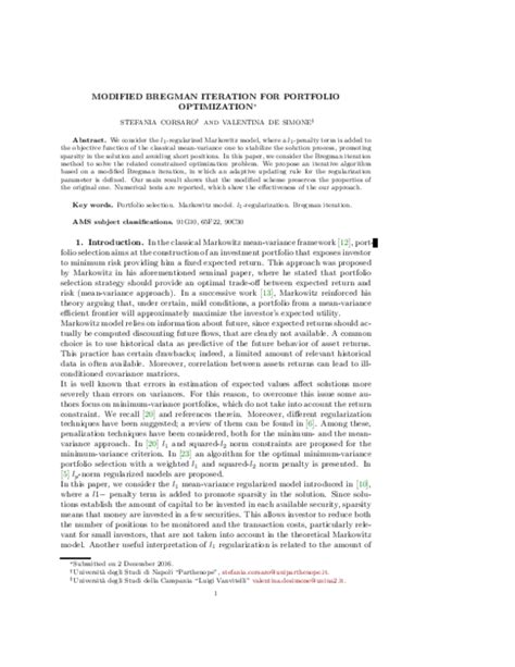 pdf modified bregman iteration for portfolio optimization