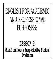 EAPP Lesson 2 Stand On Issues Pptx ENGLISH FOR ACADEMIC AND