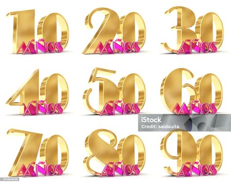 년 축 하 디자인의 설정 황금 기념일 생일 파티에 대 한 숫자 서식 파일 요소입니다 3d 그림입니다 스페인어년에서에서 번역 10