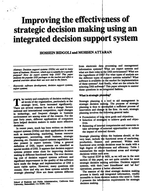 Pdf Improving The Effectiveness Of Strategic Decision Making Using An