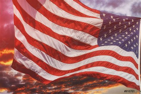 Usa Flag Flying After Sundown