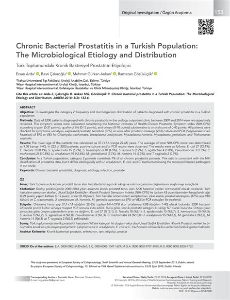 Pdf Chronic Bacterial Prostatitis In A Turkish Population The