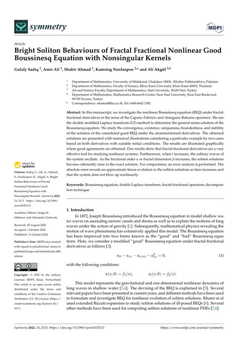 Pdf Bright Soliton Behaviours Of Fractal Fractional Nonlinear Good Boussinesq Equation With