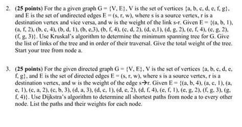solved 2 25 points for the a given graph g {v e v is