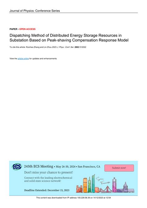 Pdf Dispatching Method Of Distributed Energy Storage Resources In