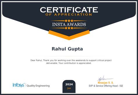 Instaawards Infosys Recognition Grateful Teamwork Rahul Gupta