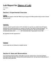 Lab Report TEMPLATE SL Docx Lab Report For Name Of Lab Your Name Date Section I Experimental