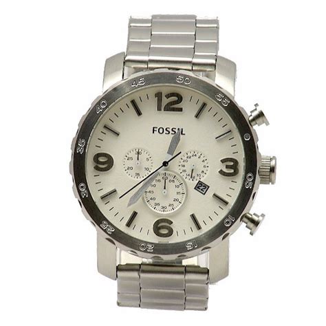 Mens Fossil Nate Jr1444 Silver Stainless Steel Chronograph Watch