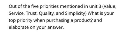 Solved Out Of The Five Priorities Mentioned In Unit 3 Chegg