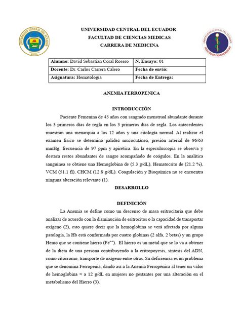 Anemia Ferropenica Pdf Especialidades Medicas Medicina Clinica