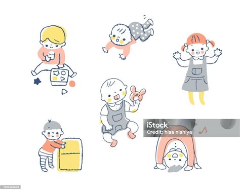 아기의 다양한 포즈 세트 아이에 대한 스톡 벡터 아트 및 기타 이미지 아이 블럭 아기 Istock