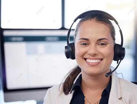 Happy Telecom Support Staff Ready To Assist Face Internet Work Photo