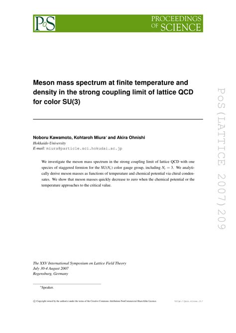Pdf Meson Spectrum In The Su3 Phase Of Finite Temperature And Finite Density In The Strong