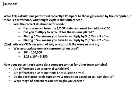 Questions Were Cfu Calculations Performed Correctly