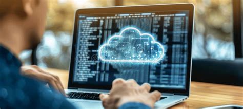 Programmer Working On Laptop With Cloud Computing Icon Big Data