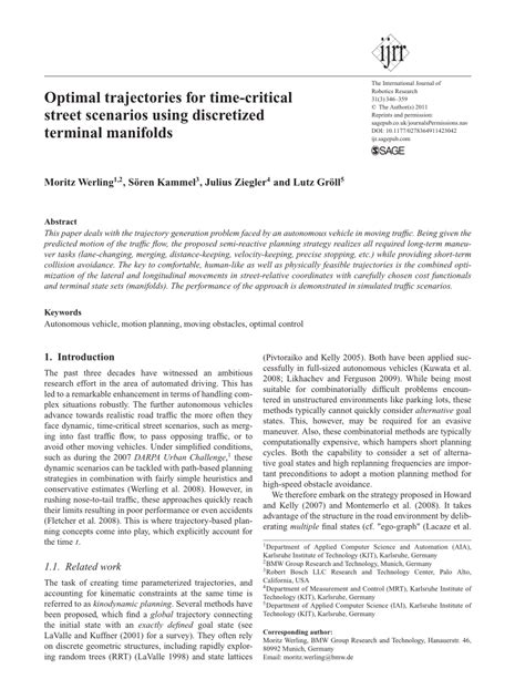 Pdf Optimal Trajectories For Time Critical Street Scenarios Using