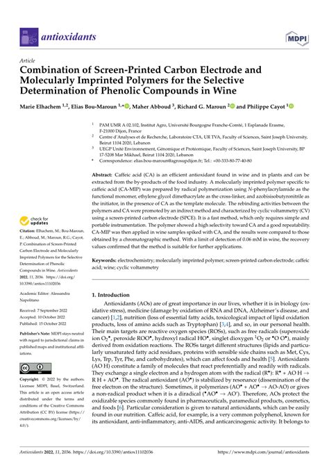 Pdf Combination Of Screen Printed Carbon Electrode And Molecularly Imprinted Polymers For The