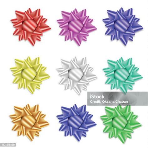 투명 한 배경에 고립 된 여러 가지 빛깔 활의 현실적인 세트 인사말 카드 포스터 또는 브로셔 용 템플릿입니다 벡터 일러스트입니다 0명에 대한 스톡 벡터 아트 및 기타 이미지