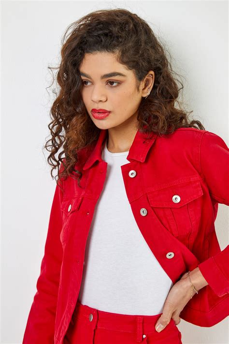 Red Classic Cotton Denim Jacket Roman Uk