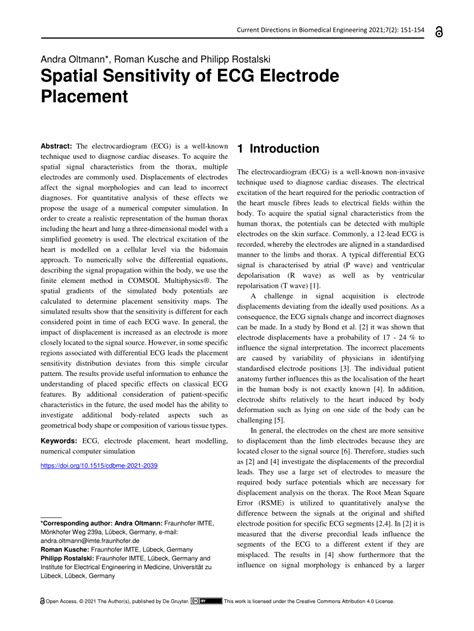 Pdf Spatial Sensitivity Of Ecg Electrode Placement