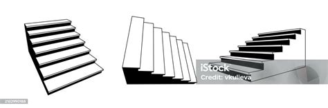 간단한 선형 계단 세트입니다 다른 관점에서 3d 계단 흑인과 백인 계단 계단 모음입니다 성공 성장 승진 진행을 위한 그래픽 디자인 요소 팩 개념 벡터 번들 3차원 형태에