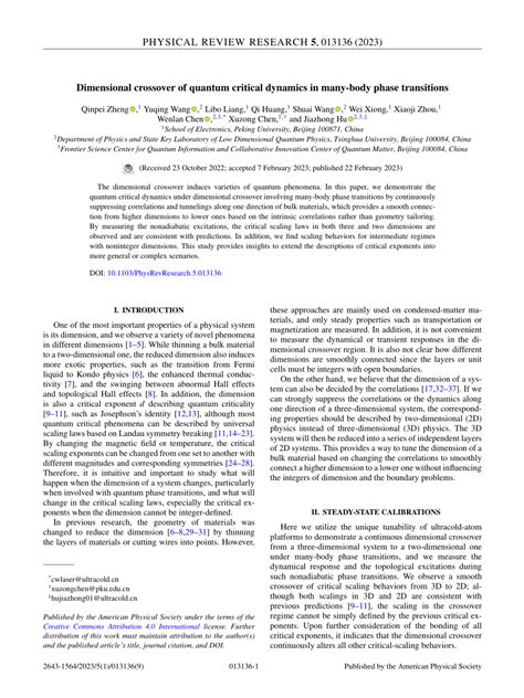 Pdf Dimensional Crossover Of Quantum Critical Dynamics In Many Body