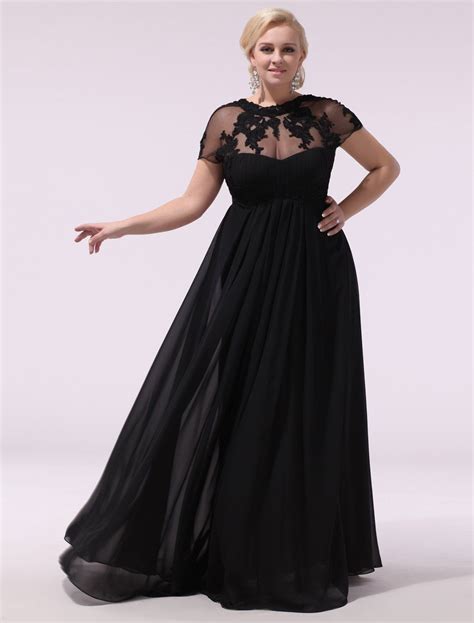 Gorgeous Black Evening Dresses Plus Size Evening Dress Chiffon Lace