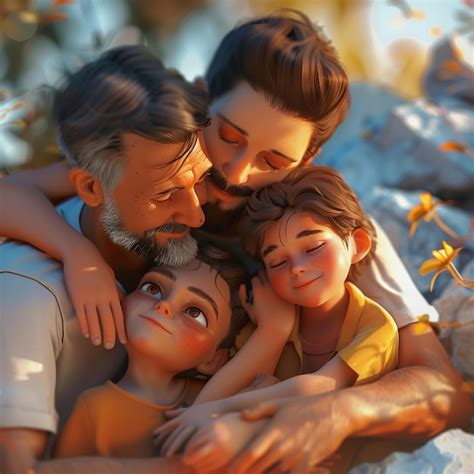 Fotos Renderizadas En 3d De Un Padre Jugando Con Sus Hijos De 10 Años