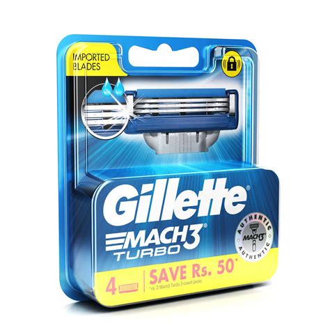 Buy Gillette Mach 3 Turbo Manual Shaving Razor Blades Packet Of 4 ...