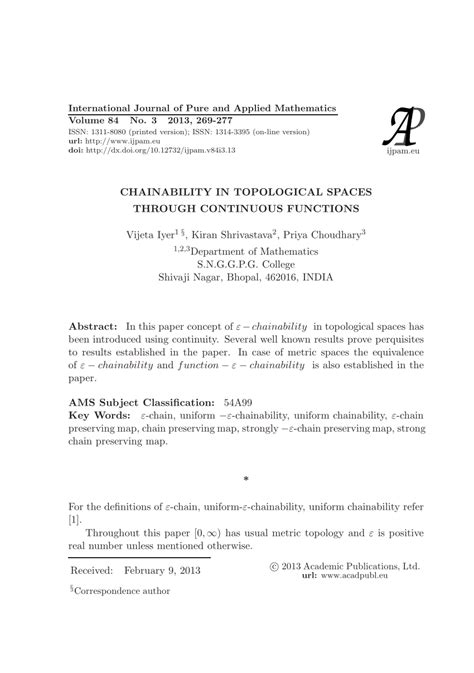Pdf Chainability In Topological Spaces Through Continuous Functions