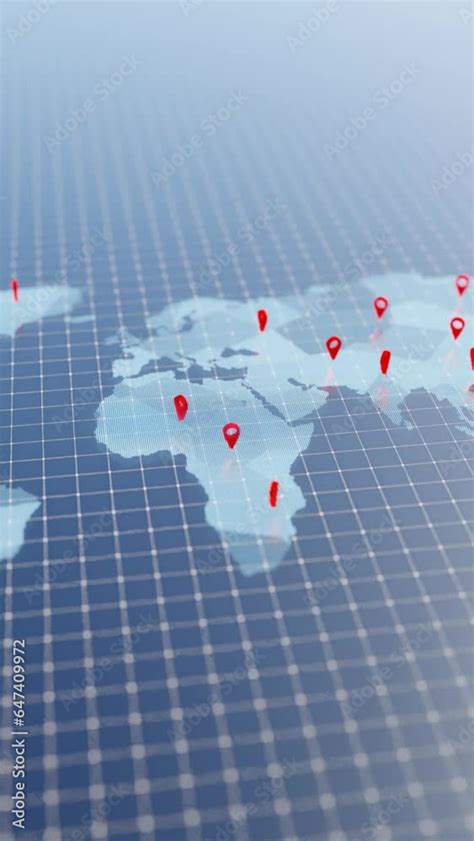 Abstract Animation Of The World Map With Pointers Network Connection And Global Positioning