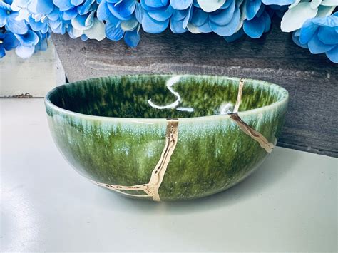 Kintsugi Bowl Kintsugi Cyprus Green Bowl Kintsugi Christmas Etsy