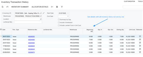 How To Get All Data For All Inventory From Inventory Transaction
