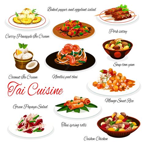 Premium Vector Thai Cuisine Dishes Asian Food With Meat Seafood