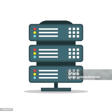 Data Center Icon In Flat Style Computer Datacenter Vector Illustration