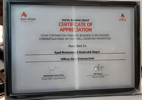 Shahrukh Naqvi On Linkedin Bankalfalah Certificateofappreciation